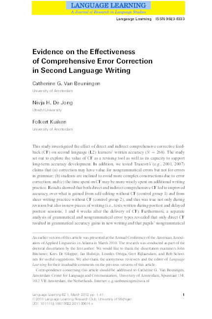 (PDF) Evidence on the Effectiveness of Comprehensive Error Correction in Second Language Writing