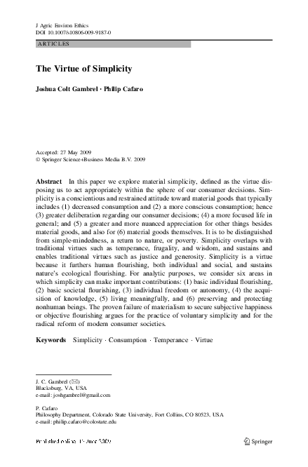 (PDF) The Virtue of Simplicity
