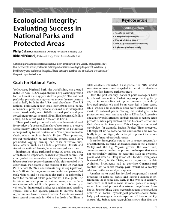 (PDF) Ecological Integrity: Evaluating Success in National Parks and ...