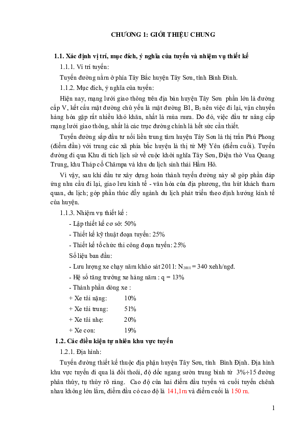 (DOC) CH NG 1: GI I THI U CHUNG -L p thi t k c s : 50% -Thi t k k thu t đo n tuy n: 25% S li u ...