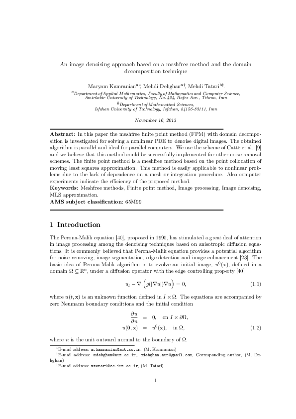 Pdf An Image Denoising Approach Based On A Meshfree Method And The Domain Decomposition Technique