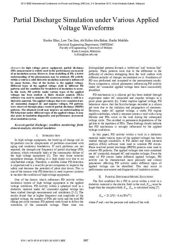 (PDF) Partial discharge simulation under various applied voltage waveforms