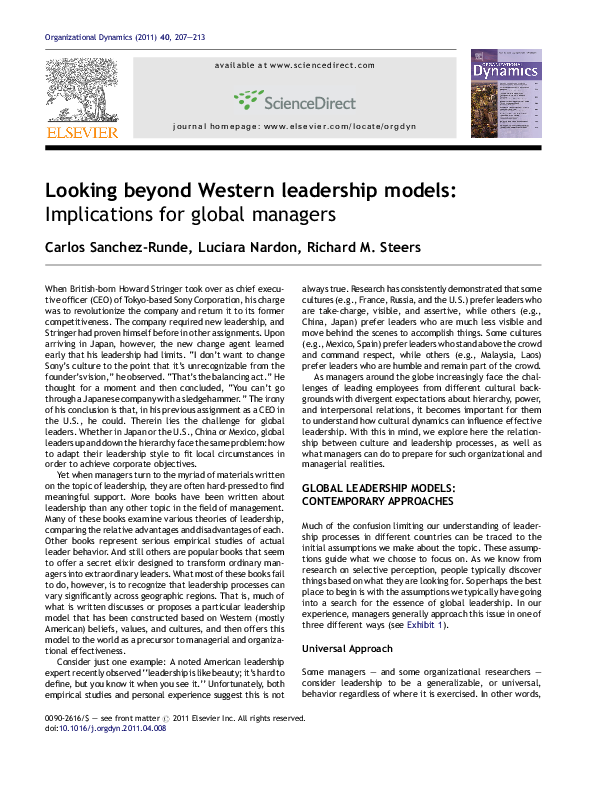 (PDF) Looking beyond Western leadership models: Implications for global ...