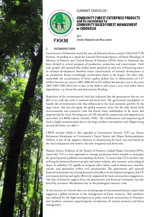 (PDF) CURRENT STATUS OF : COMMUNITY FOREST ENTERPRISE PRODUCTS and its ...