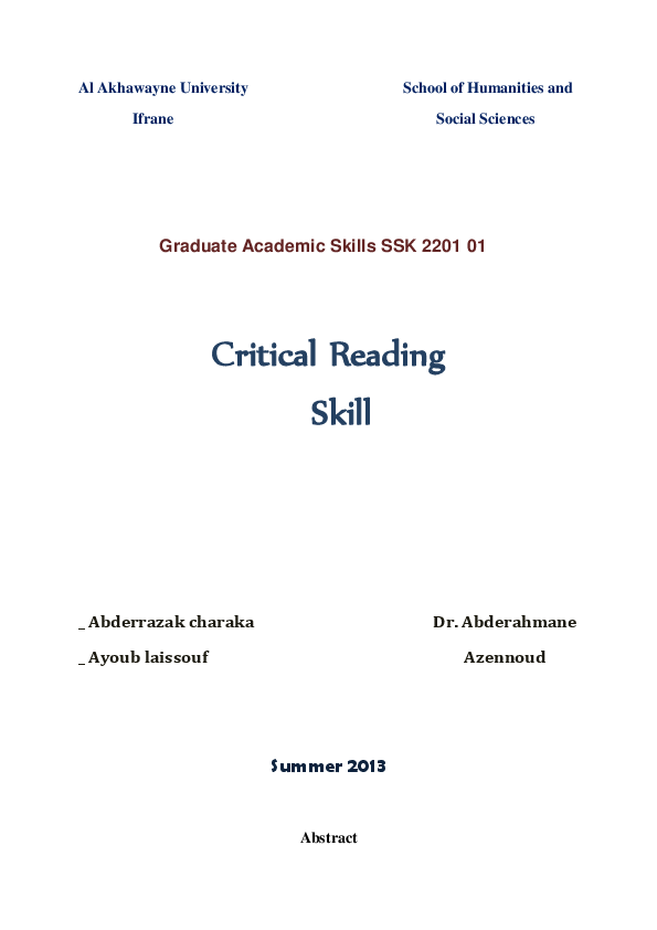 (DOC) Critical Reading Skills