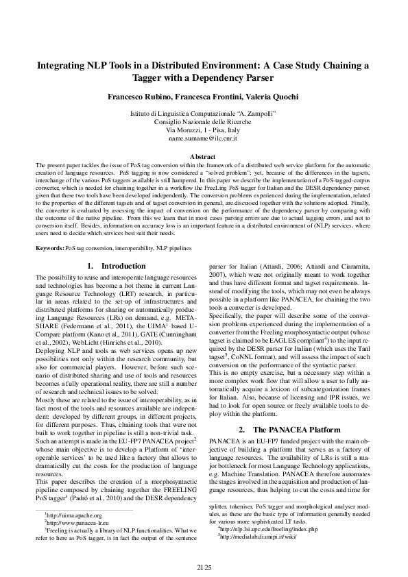 (PDF) Integrating NLP Tools in a Distributed Environment: A Case Study Chaining a Tagger with a ...