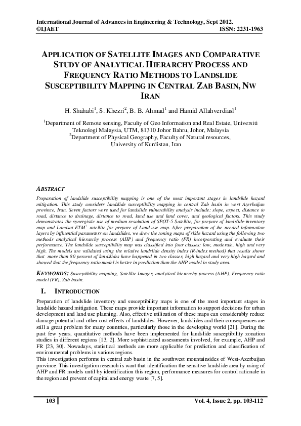 (PDF) APPLICATION OF SATELLITE IMAGES AND COMPARATIVE STUDY OF ANALYTICAL HIERARCHY PROCESS AND ...