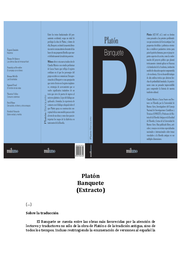 (PDF) Platón, Banquete, Buenos Aires, Miluno, 2009 / Plato, Symposium