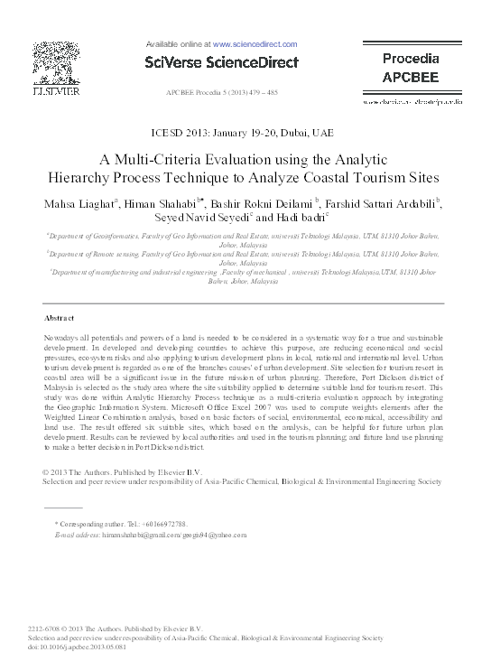Pdf A Multi Criteria Evaluation Using The Analytic Hierarchy Process Technique To Analyze