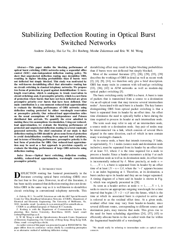 (PDF) Stabilizing deflection routing in optical burst switched networks