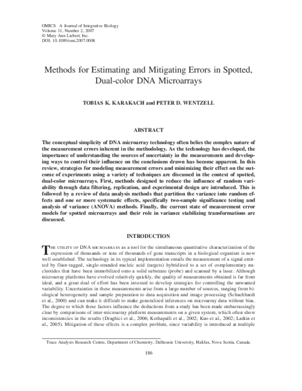 (PDF) Methods for Estimating and Mitigating Errors In Spotted, Dual-Color DNA Microarrays