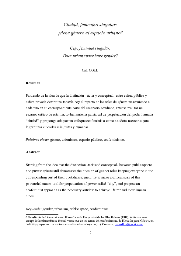 (PDF) Ciudad, femenino singular: ¿tiene género el espacio urbano?