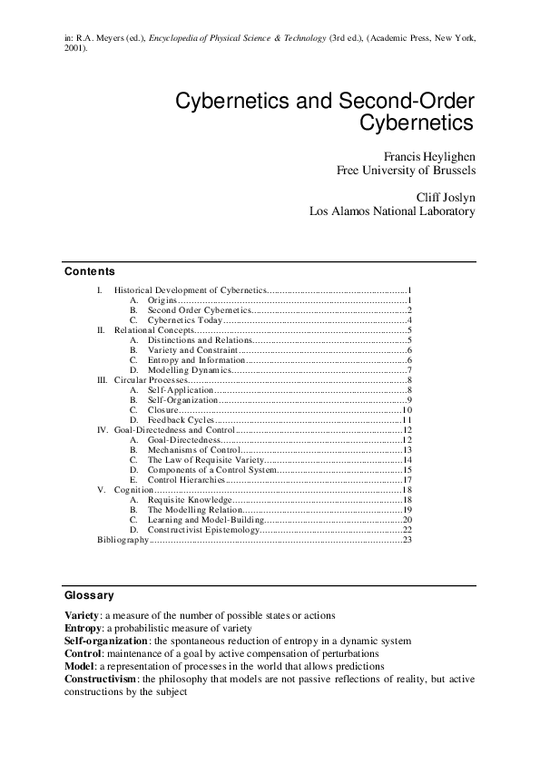 (PDF) Cybernetics and second order cybernetics
