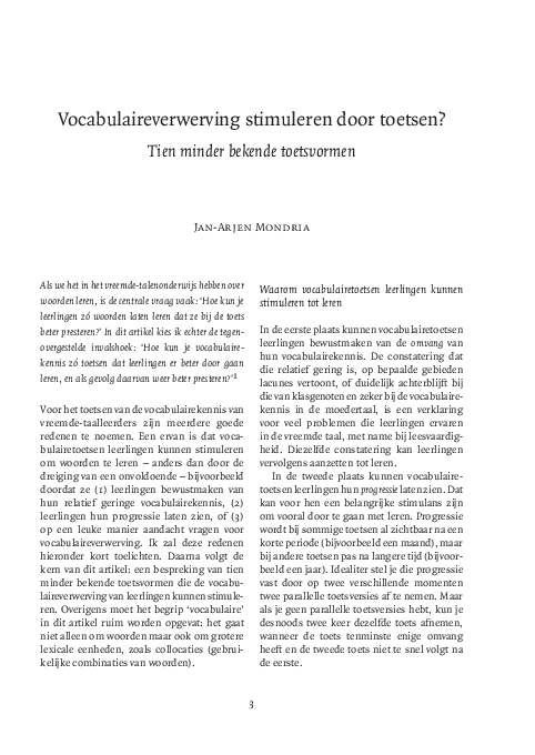 (PDF) Vocabulaireverwerving stimuleren door toetsen? Tien minder ...