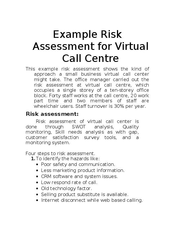(DOC) Example Risk Assessment for Virtual Call Centre