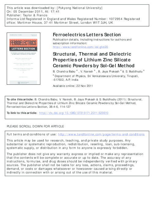 (PDF) Ferroelectrics Letters Section Structural, Thermal and Dielectric Properties of Lithium ...