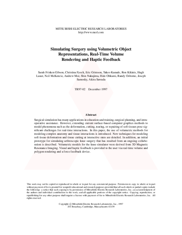 (PDF) Simulating Surgery using Volumetric Object Representations, Real-Time Volume Rendering and ...