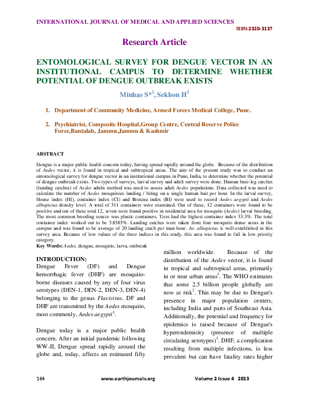 (PDF) ENTOMOLOGICAL SURVEY FOR DENGUE VECTOR IN AN INSTITUTIONAL CAMPUS ...