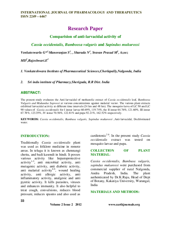 (PDF) Comparision of anti-larvacidal activity of Cassia occidentalis ...
