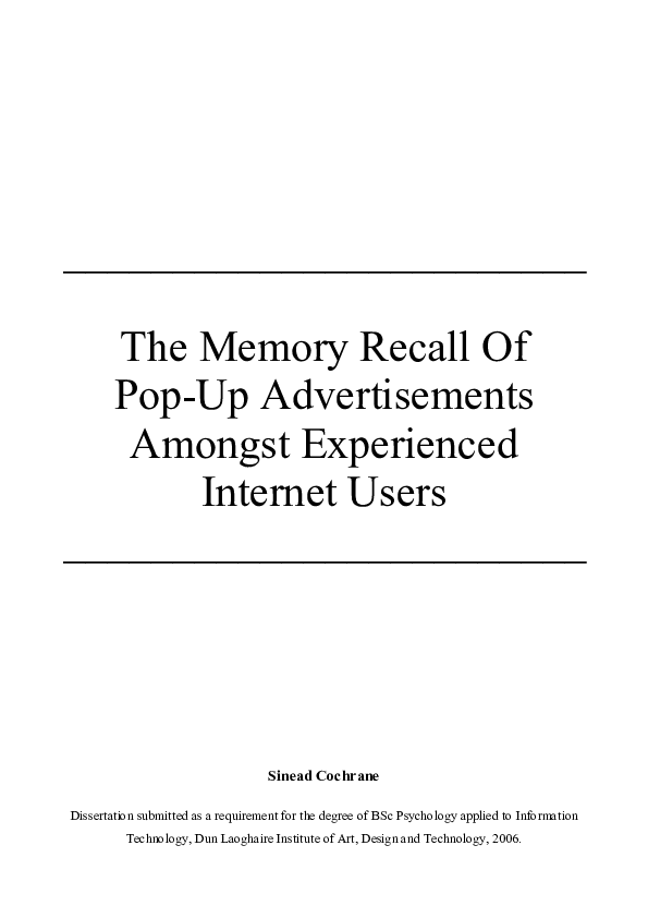 (PDF) The Memory Recall Of Pop-Up Advertisements Amongst Experienced ...
