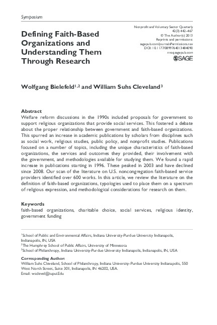 (PDF) Defining Faith-Based Organizations and Understanding Them Through ...