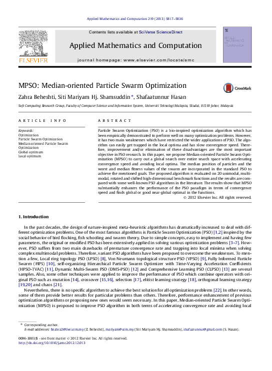 (PDF) MPSO: Median-oriented Particle Swarm Optimization