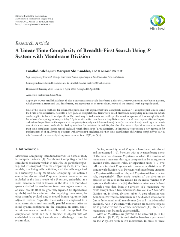 Pdf A Linear Time Complexity Of Breadth First Search Using P System 2007