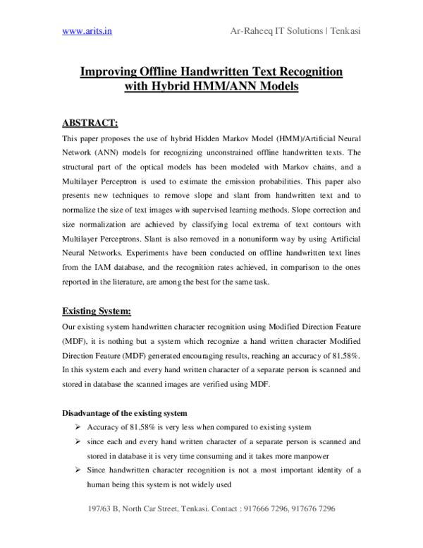 (PDF) Improving Offline Handwritten Text Recognition with Hybrid HMM/ANN Models