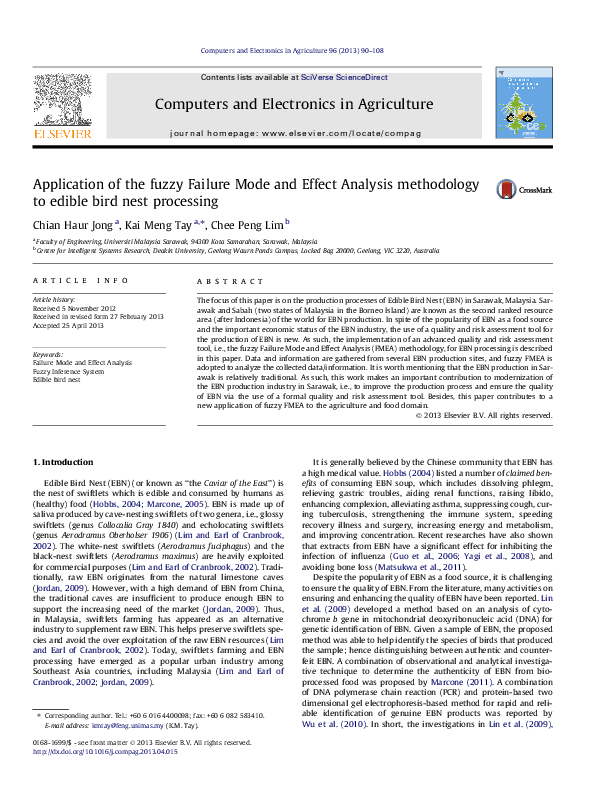 (PDF) Application of the fuzzy Failure Mode and Effect Analysis methodology to edible bird nest ...