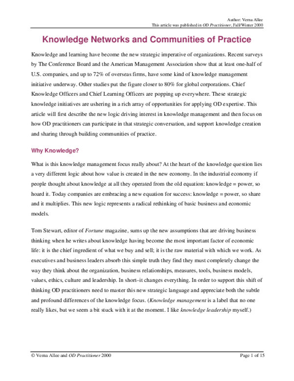 (PDF) Knowledge Networks and Communities of Practice