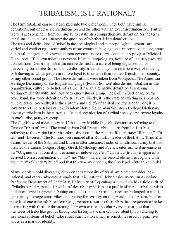 (PDF) TRIBALISM, IS IT RATIIONAL?