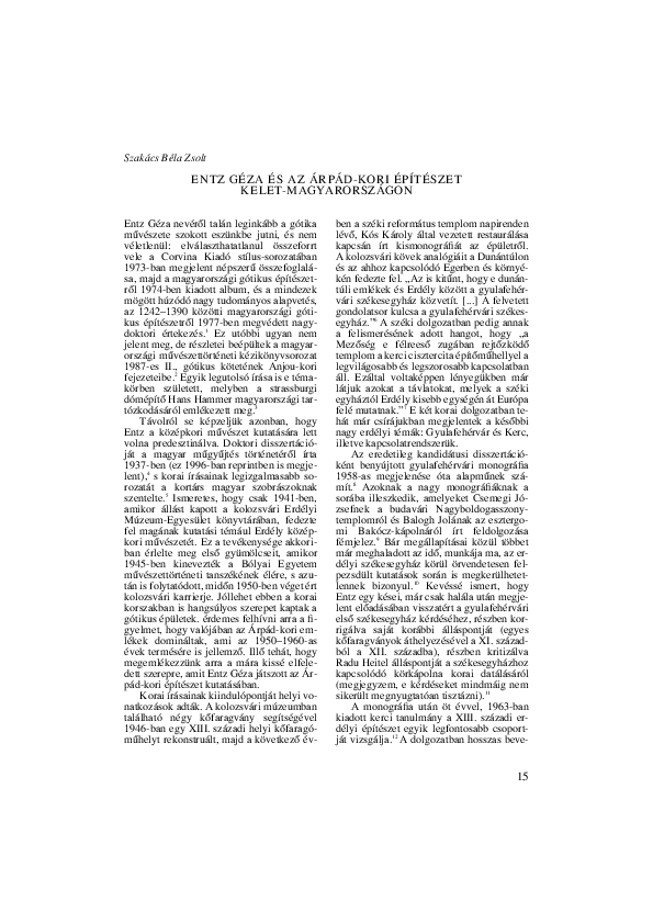 (PDF) Entz Géza és az Árpád-kori építészet Kelet-Magyarországon