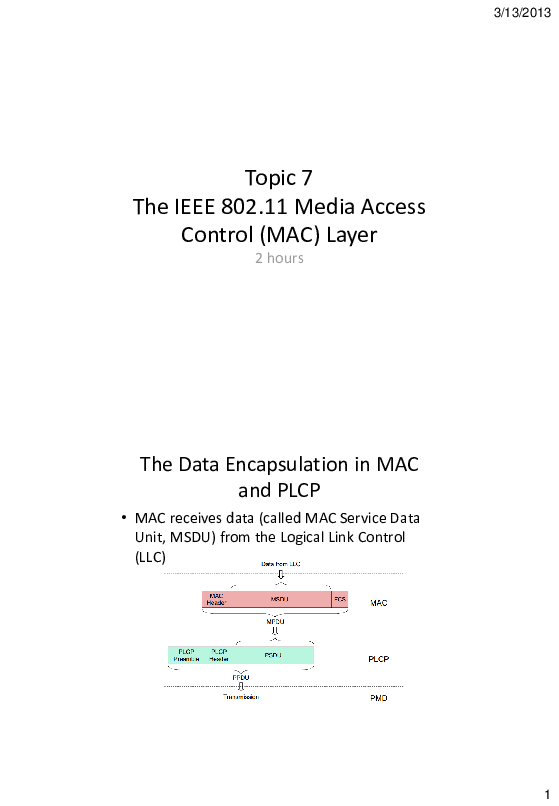 (PDF) WLAN Topic 7 The IEEE802.11 MAC Layer