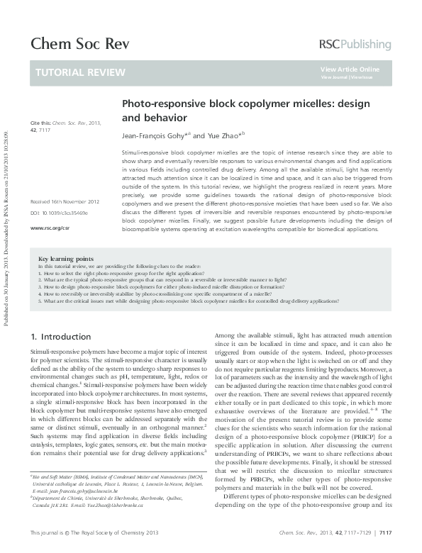Photo-responsive block copolymer micelles: design and behavior