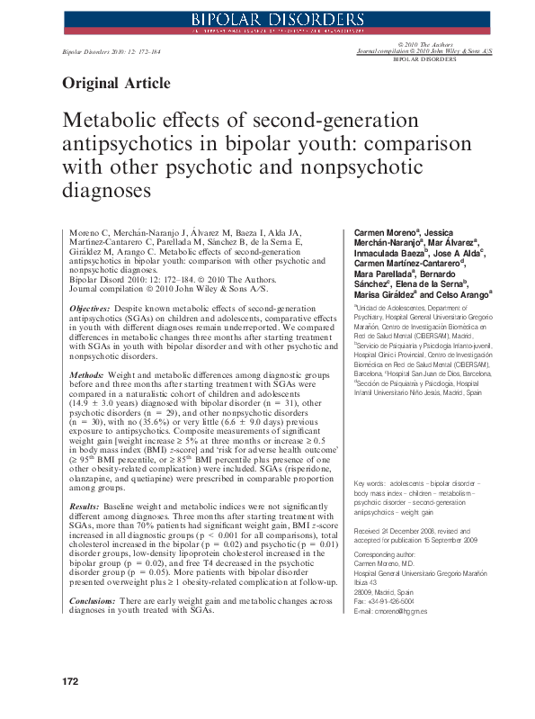 (PDF) METABOLIC EFFECTS OF SGA IN BIPOLAR YOUTH