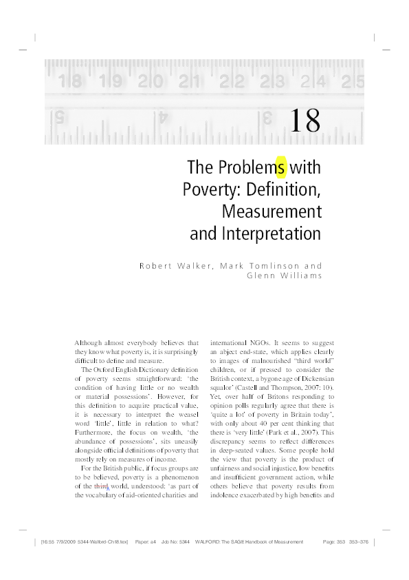(PDF) (Chapter) The problem with poverty: definition, measurement and ...