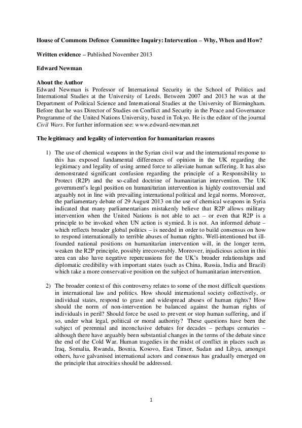 (PDF) Edward Newman, 'The legitimacy and legality of intervention for ...