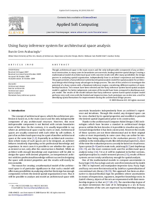 Pdf Using Fuzzy Inference System For Architectural Space Analysis 