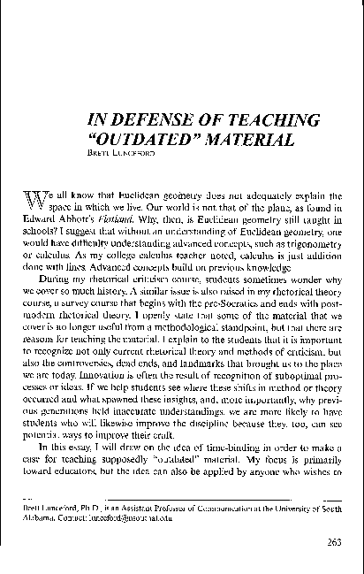 (PDF) In Defense of Teaching "Outdated" Material