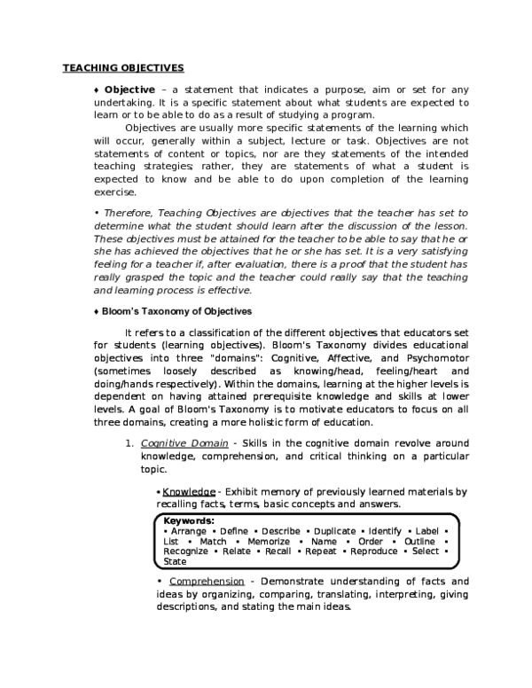 (DOC) TEACHING OBJECTIVES