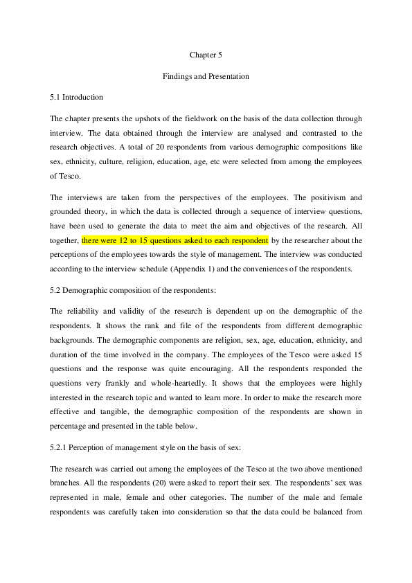 (DOC) Chapter 5 Findings and Presentation