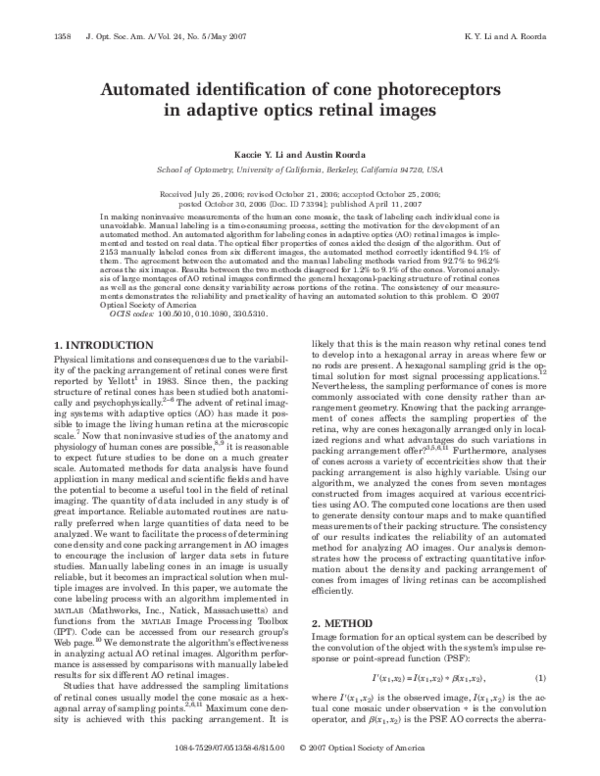 (PDF) Automated Identification of Cone Photoreceptors In Adaptive ...