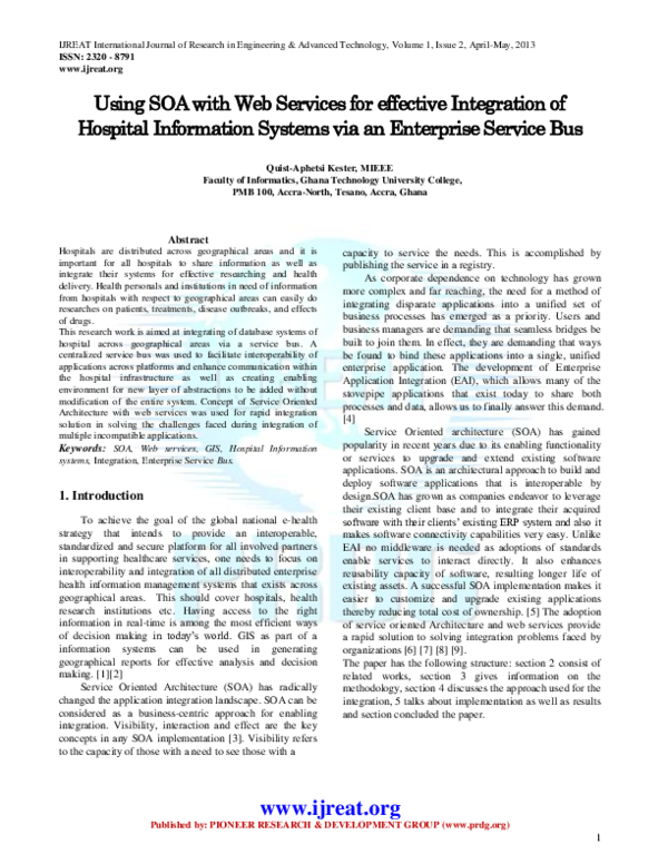 (PDF) Using SOA with Web Services for effective Integration of Hospital Information Systems via ...