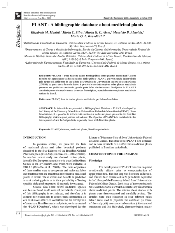 (PDF) PLANT -A bibliographic database about medicinal plants