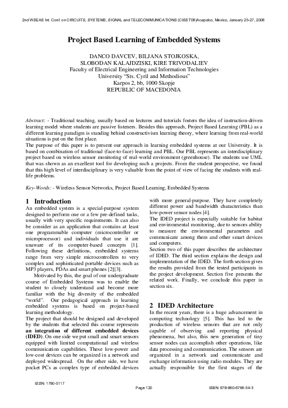 (PDF) Project Based Learning of Embedded Systems