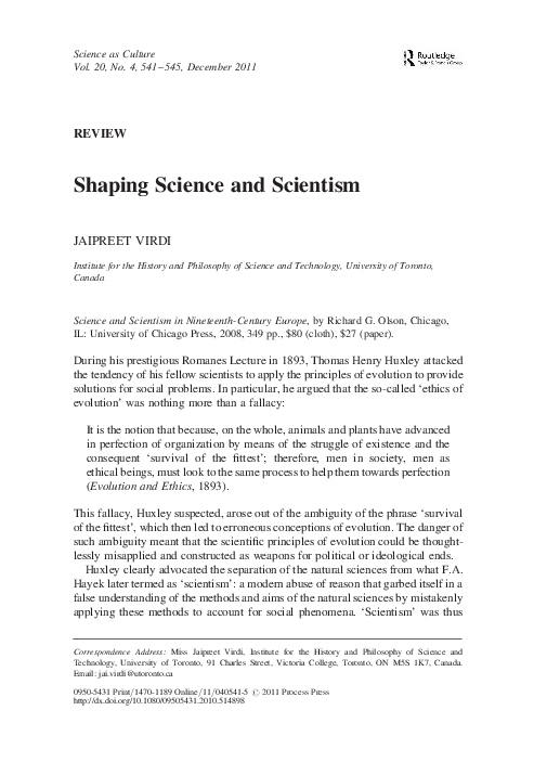 (PDF) REVIEW: Shaping Science and Scientism