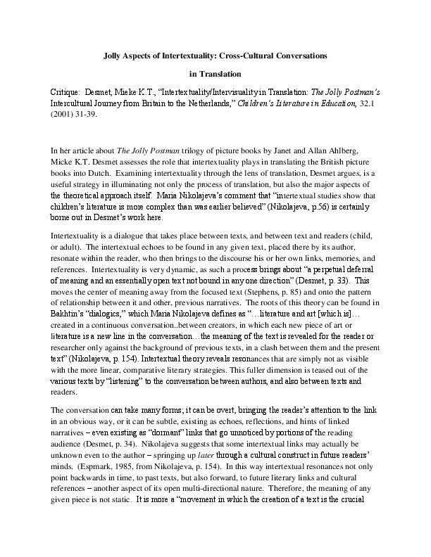 (DOC) Jolly Aspects of Intertextuality: Cross-Cultural Conversations in ...