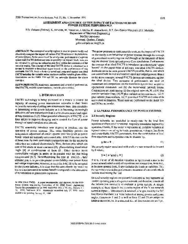Pdf Assessment And Control Of The Impact Of Facts Devices On Power System Performance 
