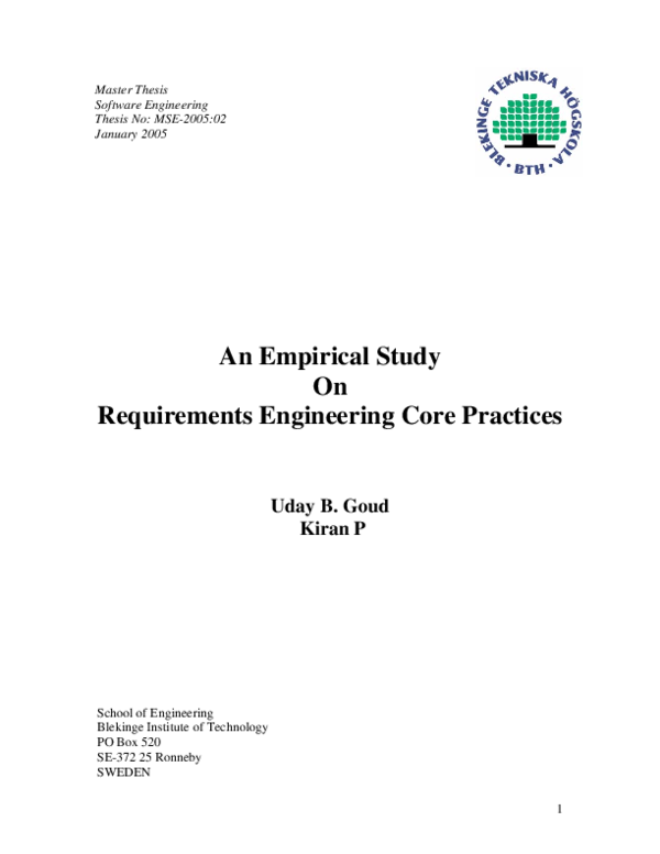 (PDF) An Empirical Study On Requirements Engineering Core Practices