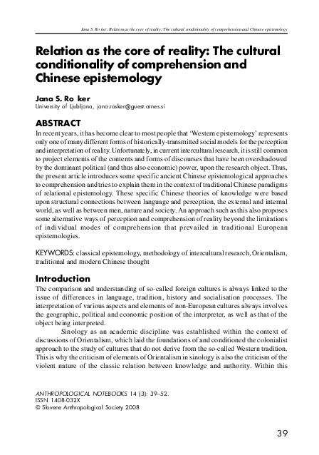 (PDF) Relation as the core of reality: The cultural conditionality of ...